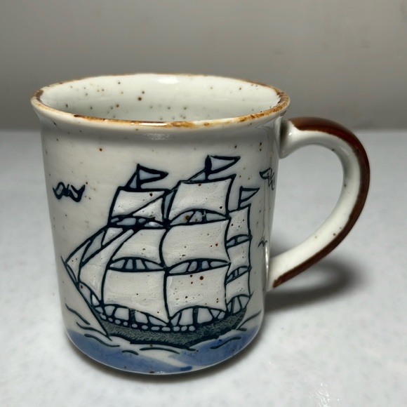 Kitchen | Vintage Sail Ship Coffee Mugcup Blue White Speckled Effect ...